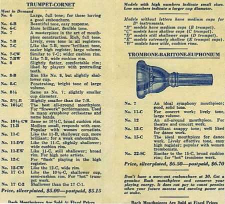 Bach Mouthpiece Models by Year - BachLoyalist.com
